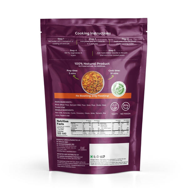 Barnyard Millet Macaroni with Masala Packet - 180g - Bliss Tree New Jersey